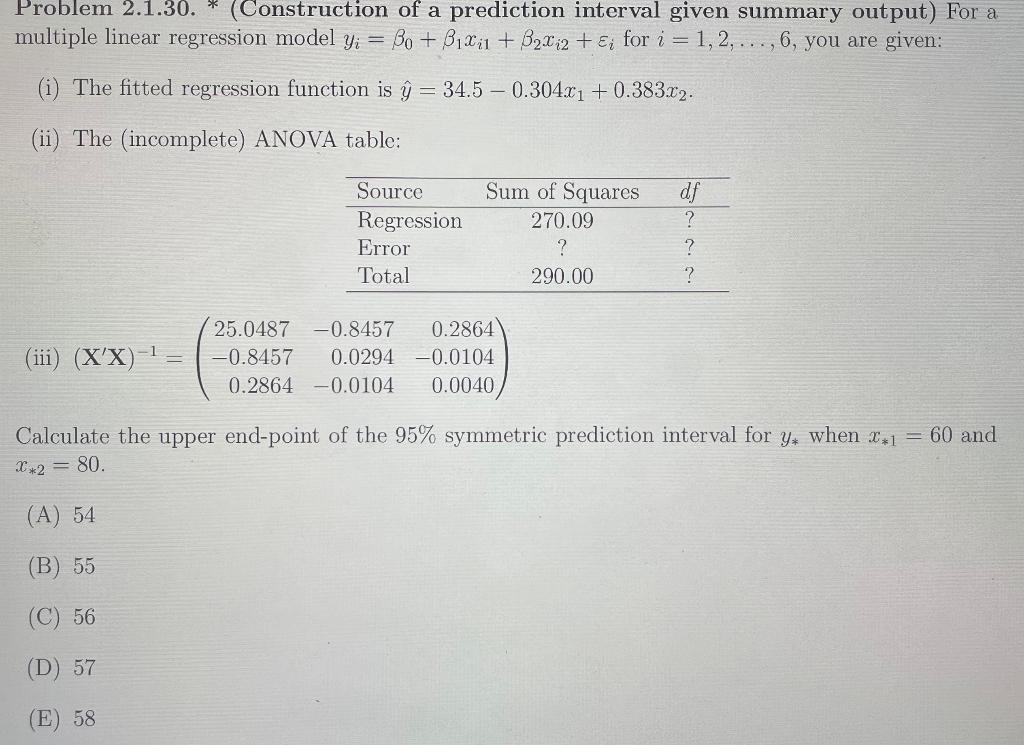 Solved Problem 2.1.30. * (Construction of a prediction | Chegg.com