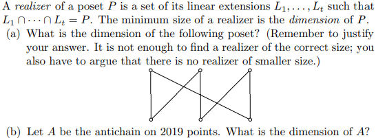 A realizer of a poset P is a set of its linear | Chegg.com