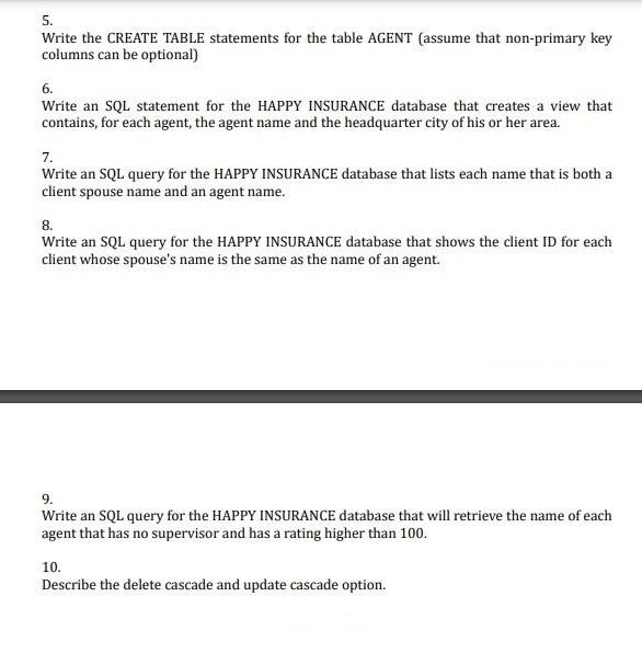 Solved HAPPY INSURANCE Observe the HAPPY INSURANCE DB: | Chegg.com