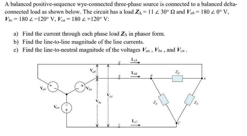 Solved A balanced positive-sequence wye-connected | Chegg.com