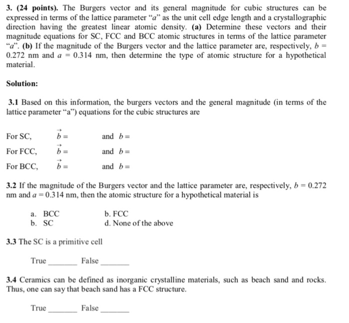 Solved The Burgers vector and its general magnitude for | Chegg.com