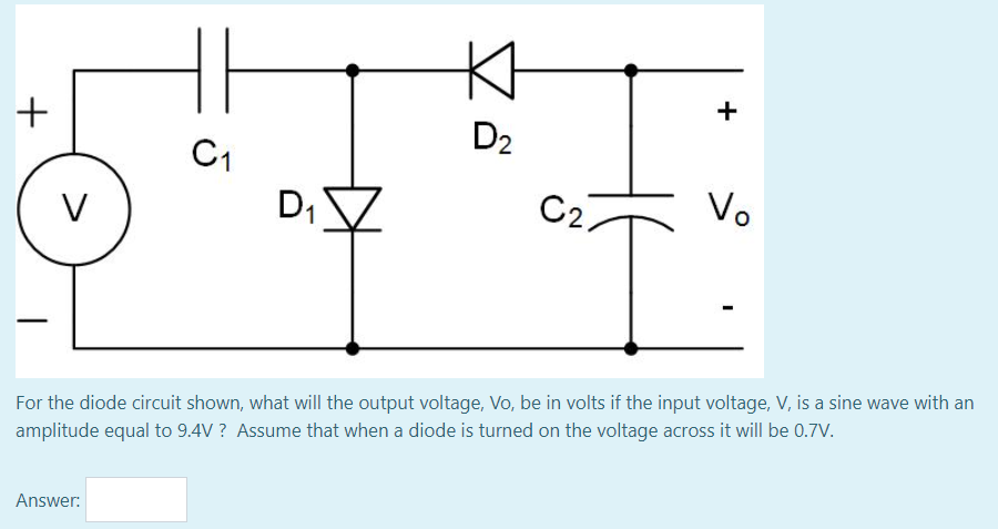 Solved + + C1 D2 V D1 C2 Vo For the diode circuit shown, | Chegg.com