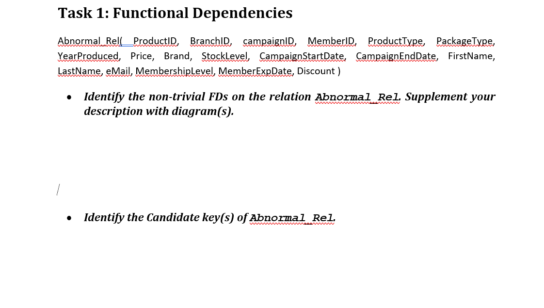 Solved Task 1: Functional Dependencies Abnormal | Chegg.com