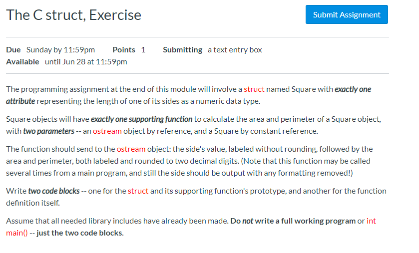 Solved The C struct, Exercise Submit Assignment Submitting a | Chegg.com