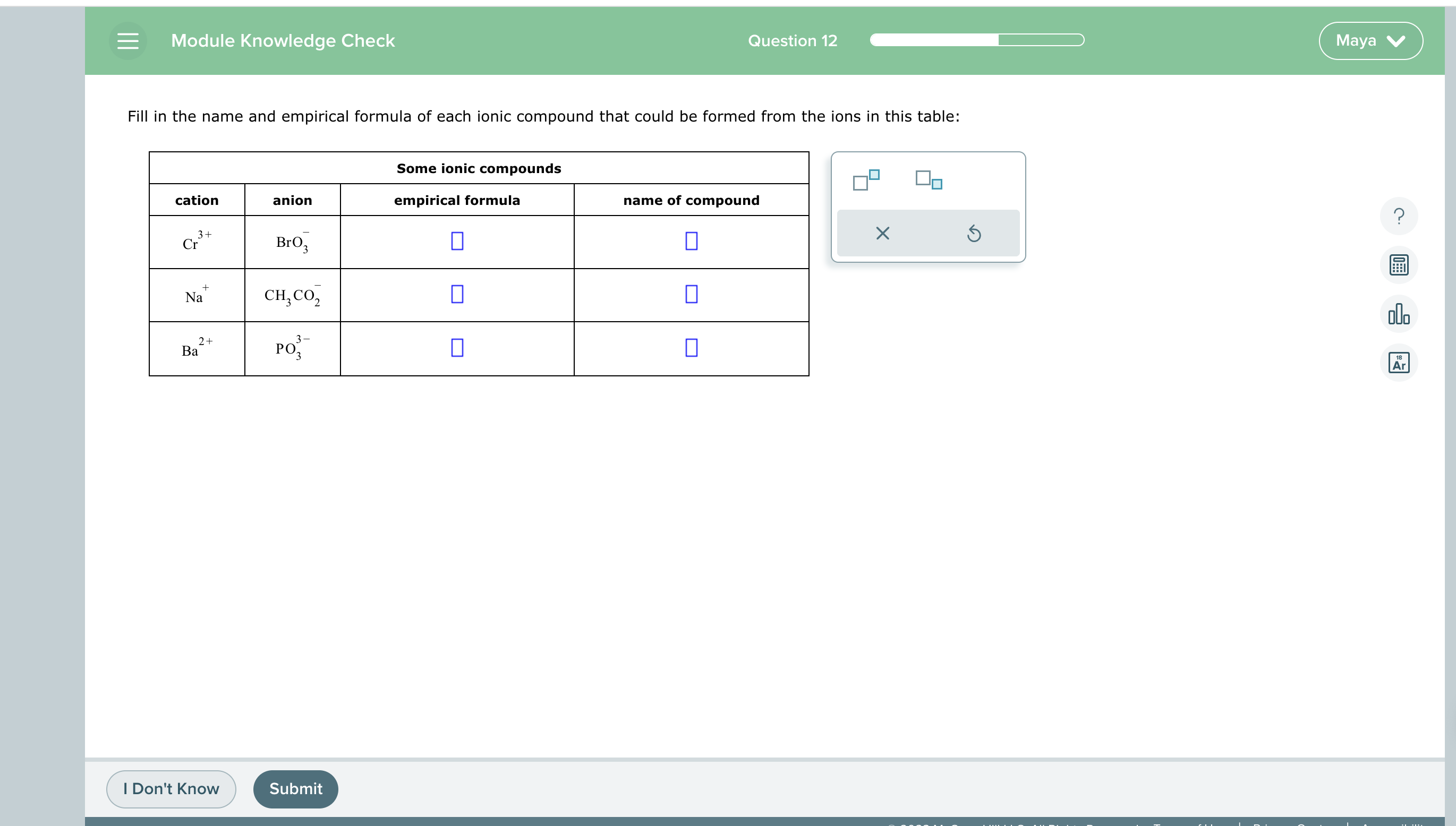 Solved Fill in the name and empirical formula of each ionic | Chegg.com