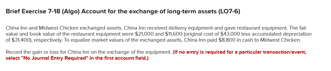 Solved Brief Exercise 7-18 (Algo) Account for the exchange | Chegg.com