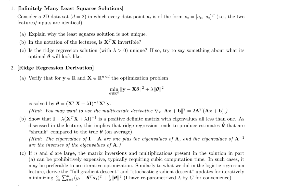 1. [Infinitely Many Least Squares Solutions] Consider | Chegg.com