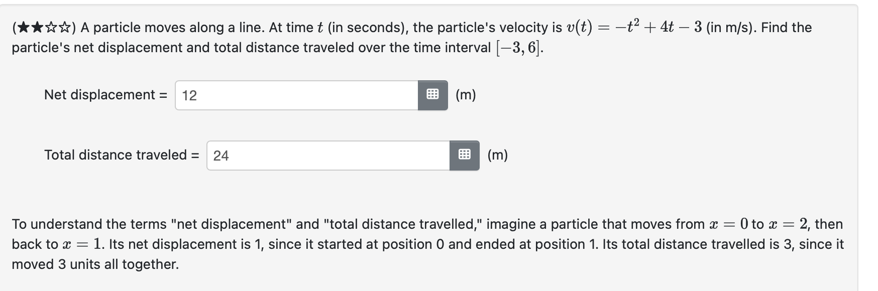 Solved particle's net displacement and total distance | Chegg.com