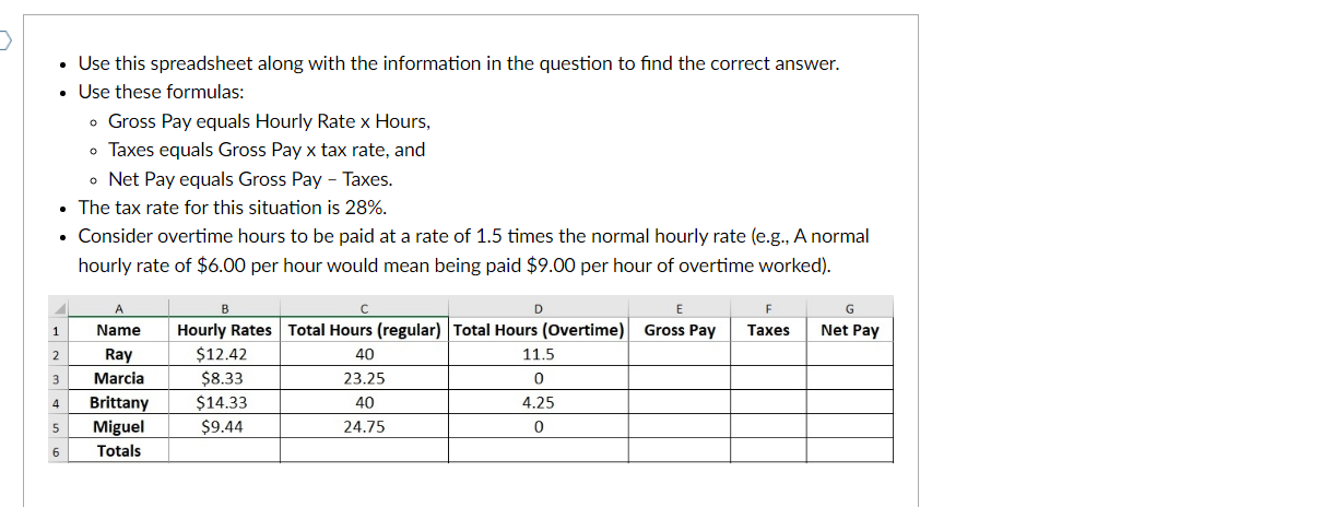 Solved If Marcia's Gross Pay equals B3 times C3 and the tax | Chegg.com