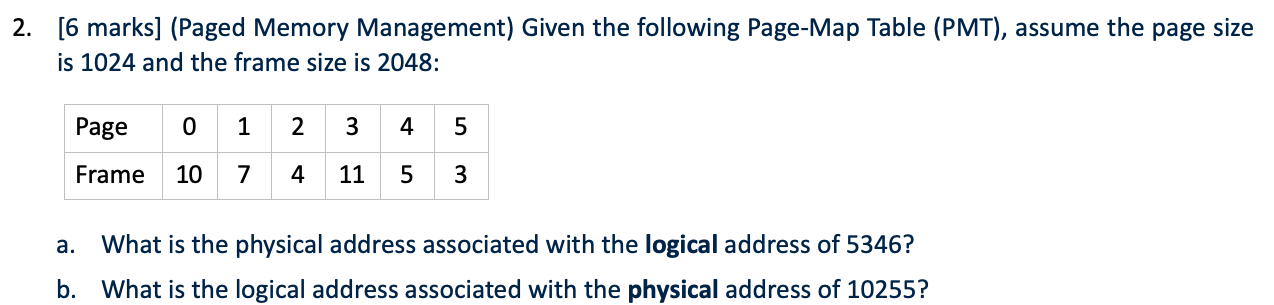 Solved [6 marks] (Paged Memory Management) Given the | Chegg.com