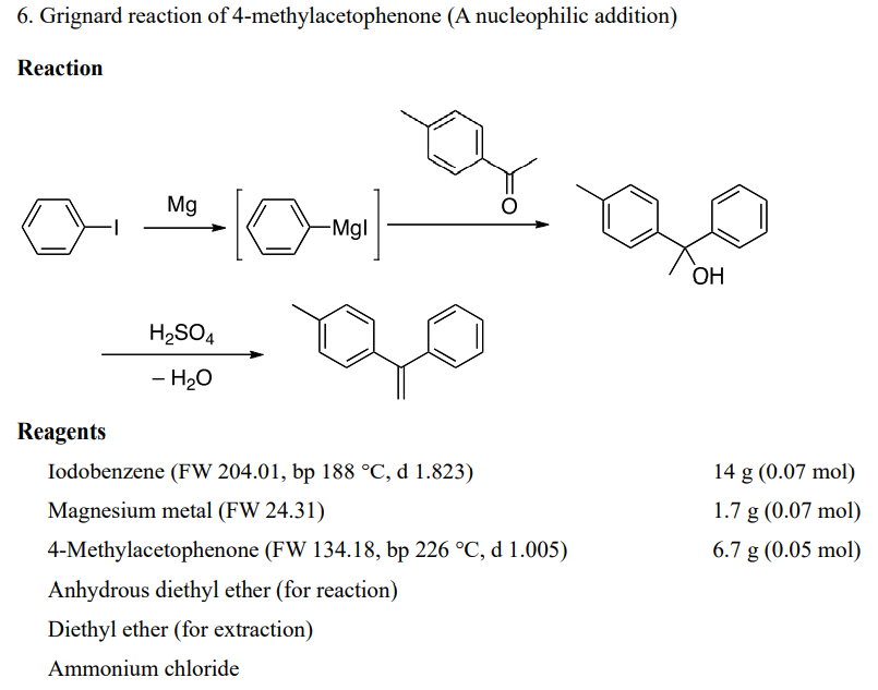 Solved 6. Grignard reaction of 4-methylacetophenone (A | Chegg.com