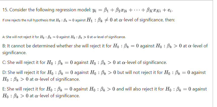 Solved 15. Consider the following regression model: | Chegg.com