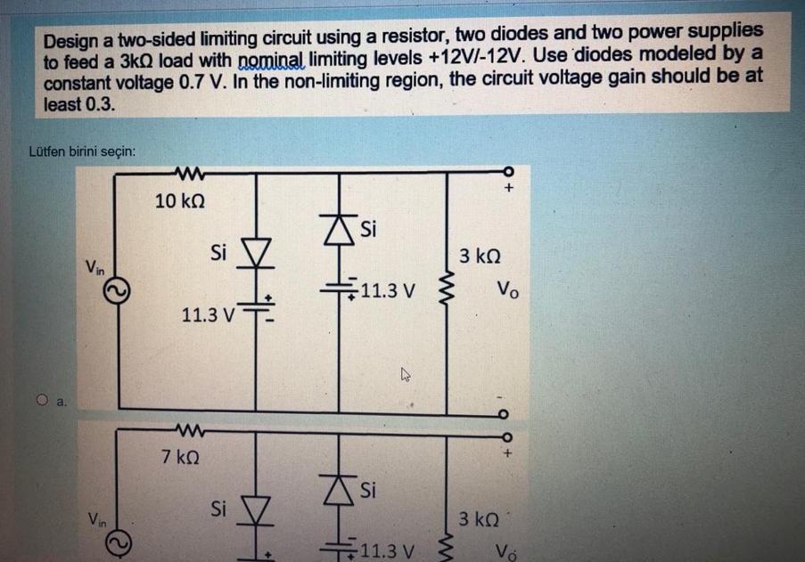Solved Design a two-sided limiting circuit using a resistor, | Chegg.com