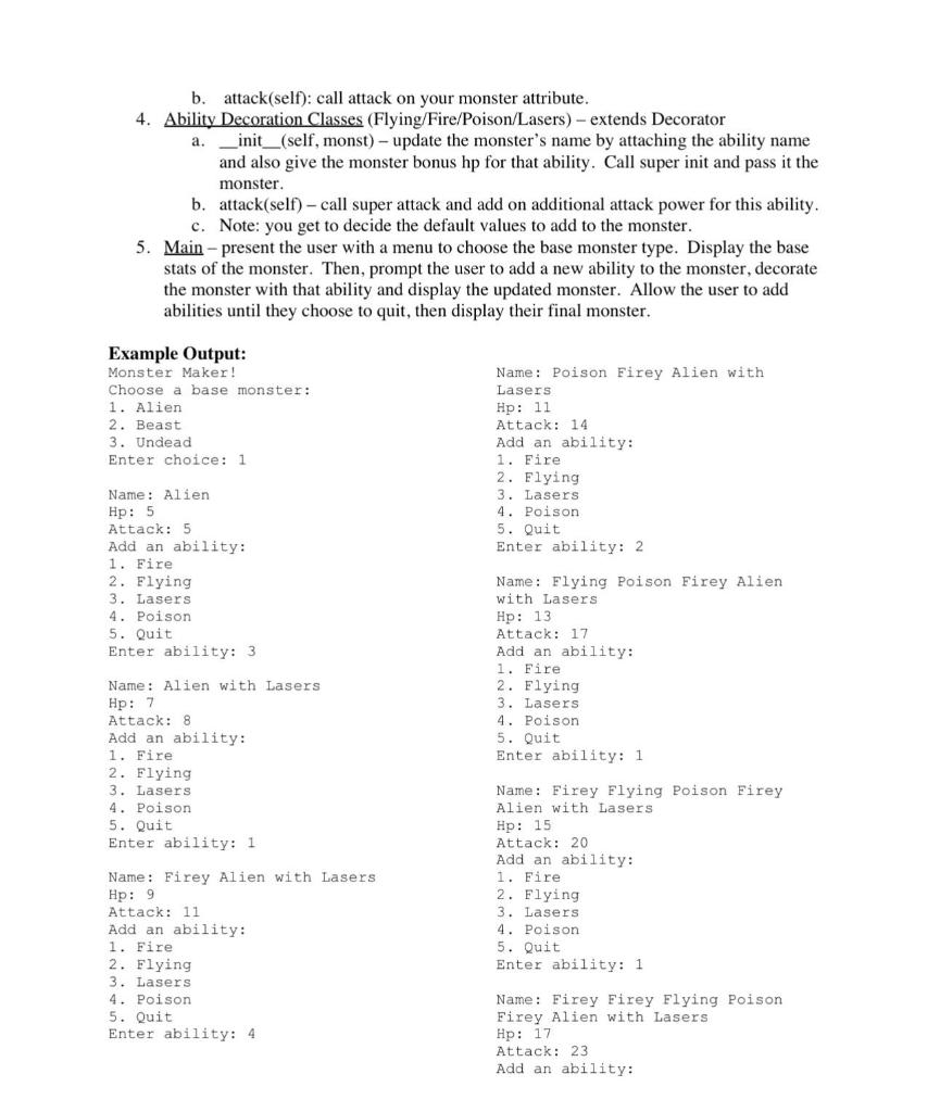 Solved Monster Maker Using the Decorator pattern, create a | Chegg.com