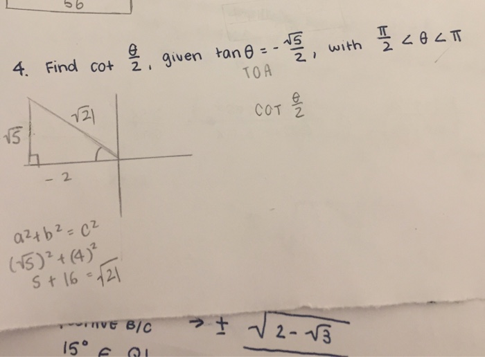 Solved how do you solve for Cot theta given the tan and | Chegg.com