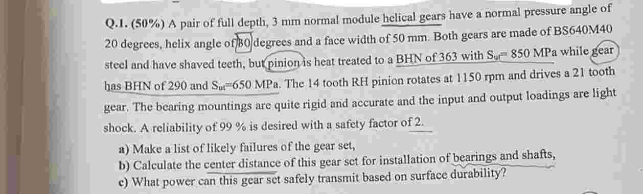Solved Q.1. (50%) ﻿A pair of full depth, 3 ﻿mm normal module | Chegg.com