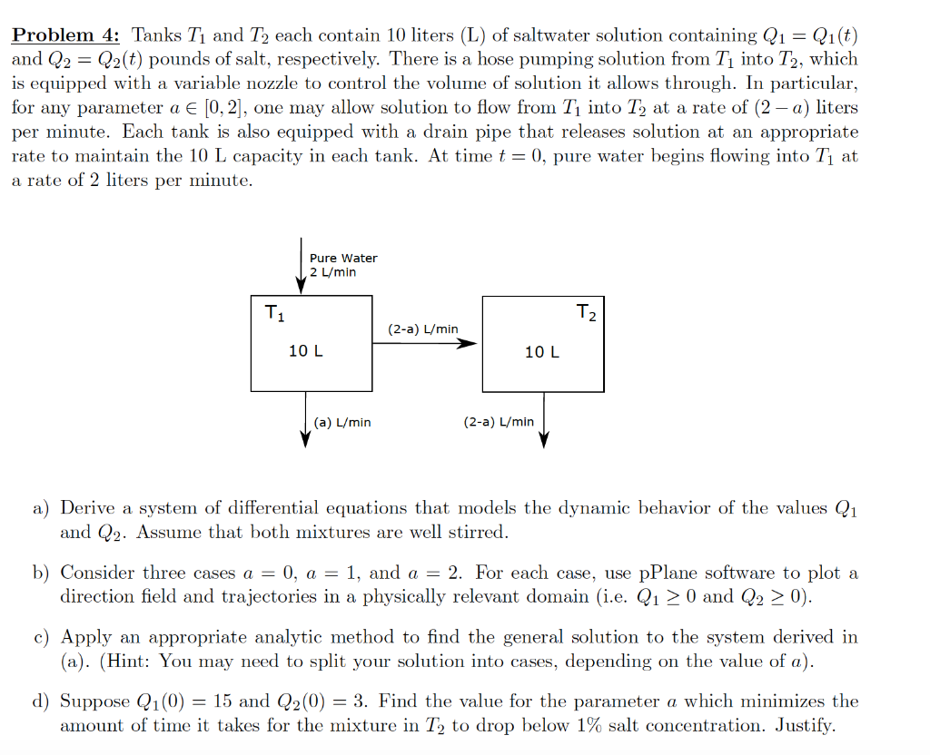 Problem 4: Tanks T1 and T2 each contain 10 liters (L) | Chegg.com