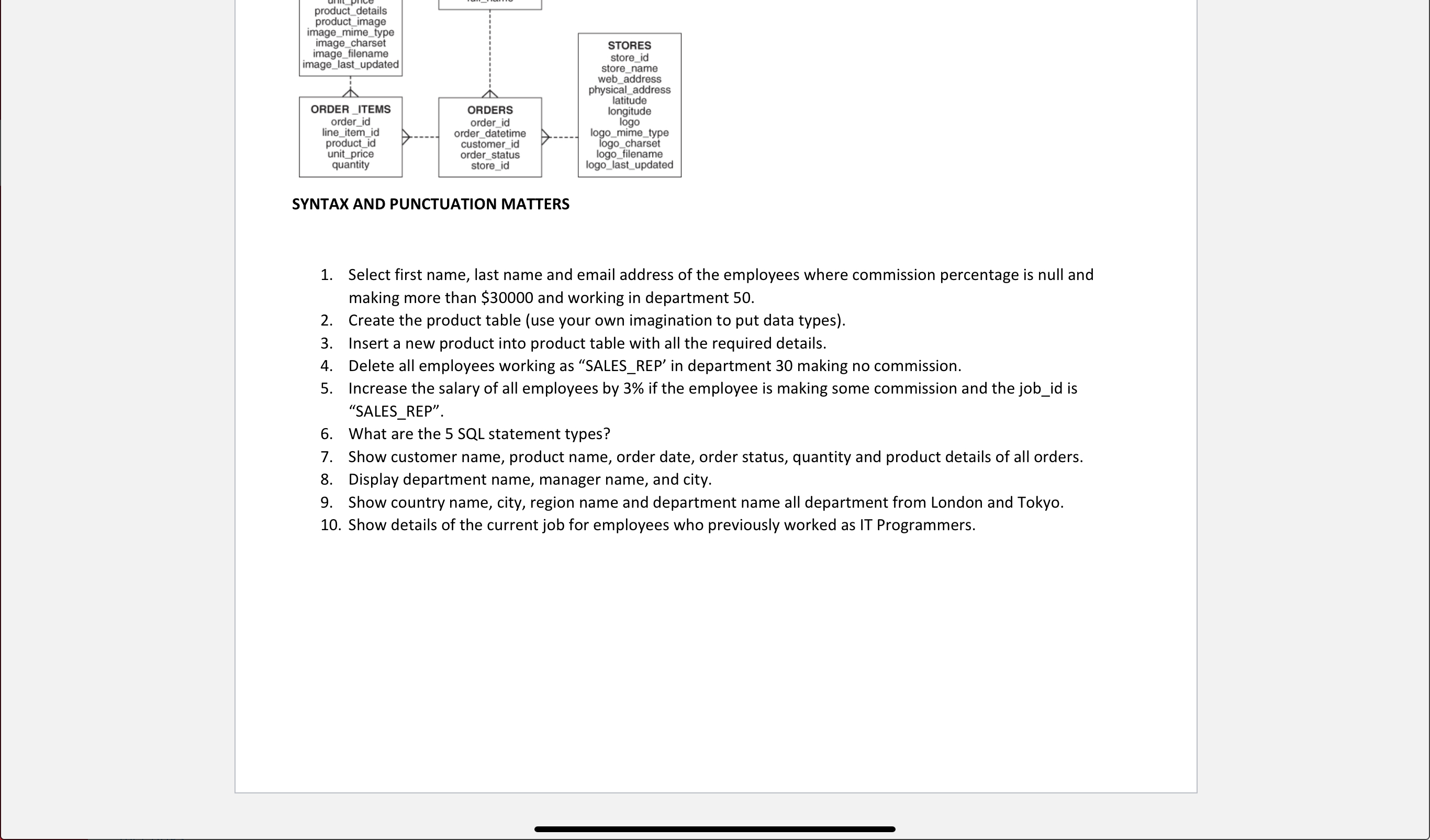 Solved SYNTAX AND PUNCTUATION MATTERS 1. Select first name, | Chegg.com