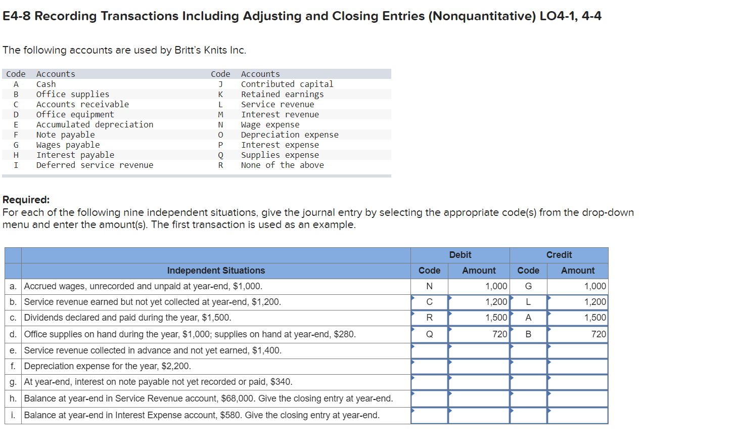 Solved E4-8 Recording Transactions Including Adjusting and | Chegg.com