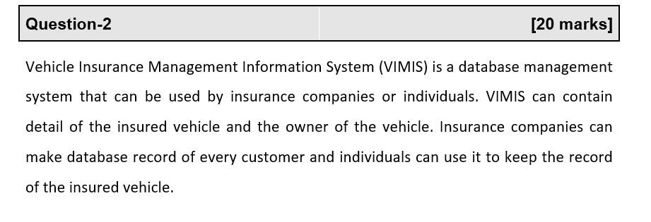 Solved Question-2 [20 marks] Vehicle Insurance Management | Chegg.com