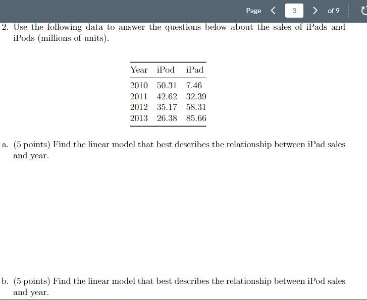 Solved Page of 9 2. Use the following data to answer | Chegg.com