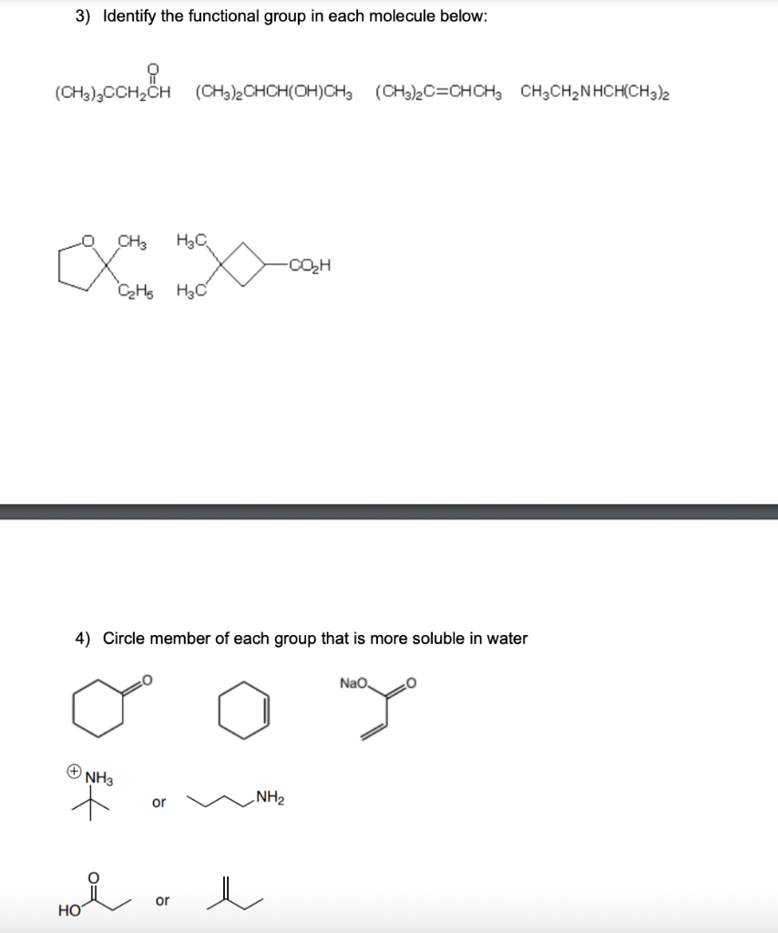 Solved 3) Identify the functional group in each molecule | Chegg.com