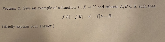 Solved Problem 2. Give an example of a function f:X→Y and | Chegg.com