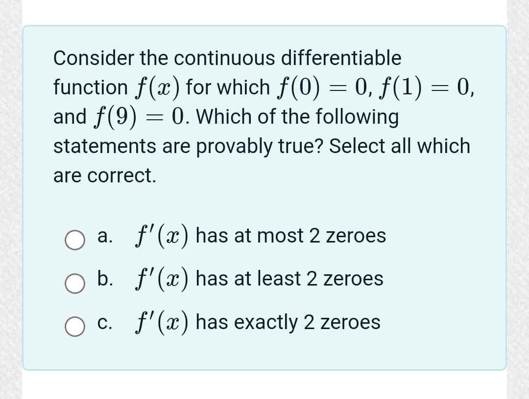 Solved Consider the continuous differentiable function f(x) | Chegg.com