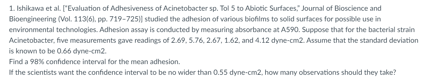 Solved 1. Ishikawa et al. ["Evaluation of Adhesiveness of | Chegg.com