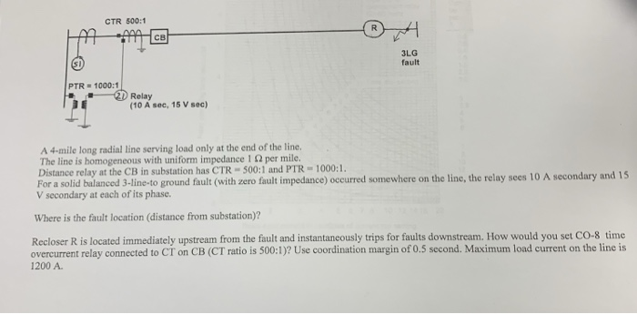 Solved CTR 800:1 св 3LG fault 1000:1 2D PTR Relay (10 A sec, | Chegg.com