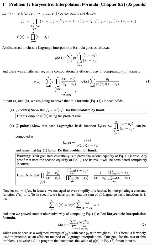 Solved 1 Problem 1: Barycentric Interpolation Formula | Chegg.com