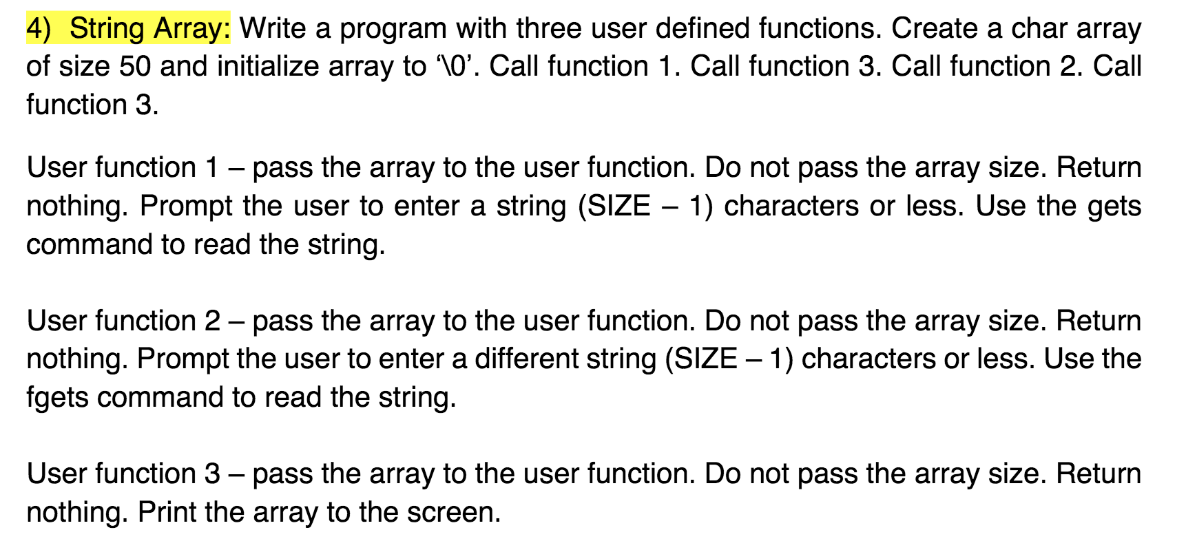 Solved 4 String Array Write A Program With Three User