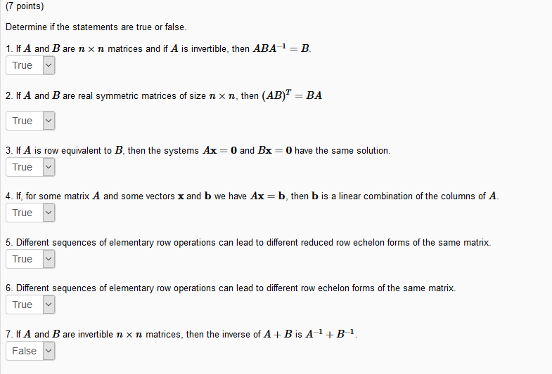 Solved Determine if the statements are true or false. 1. If | Chegg.com