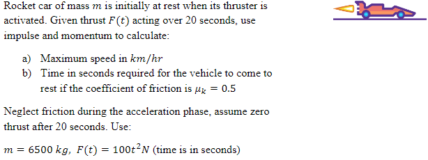 Solved Rocket car of mass m is initially at rest when its | Chegg.com