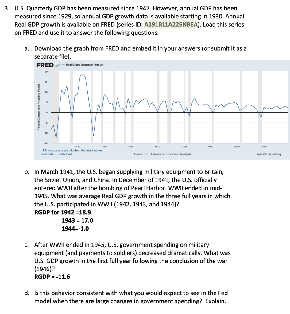 3. U.S. Quarterly GDP has been measured since 1947. | Chegg.com