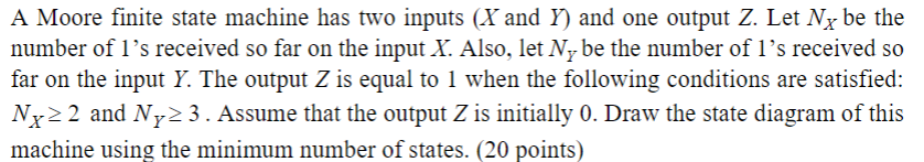 Solved A Moore finite state machine has two inputs ( X and Y | Chegg.com