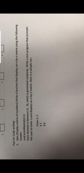 Solved Part I: Code writing: 1. 3pts (Display matrix of | Chegg.com