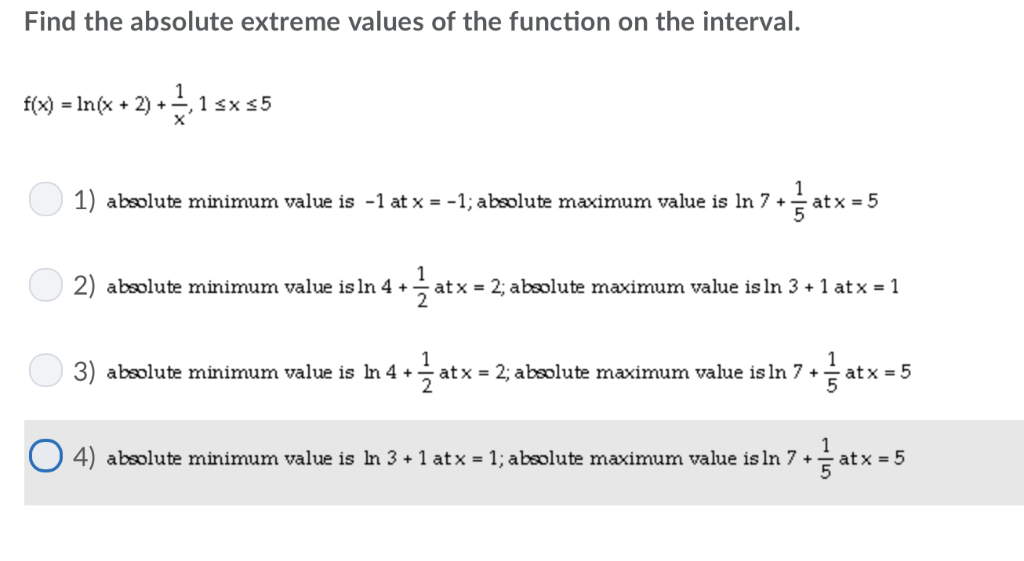 Solved Find the absolute extreme values of the function on | Chegg.com