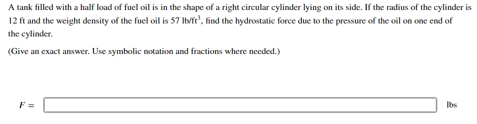 Solved A tank filled with a half load of fuel oil is in the | Chegg.com