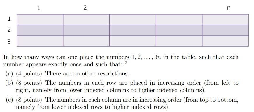 Solved Let n≥1 be an integer. Consider the 3×n table | Chegg.com Solved Let n≥1 be an integer. Consider the 3×n table | Chegg.com