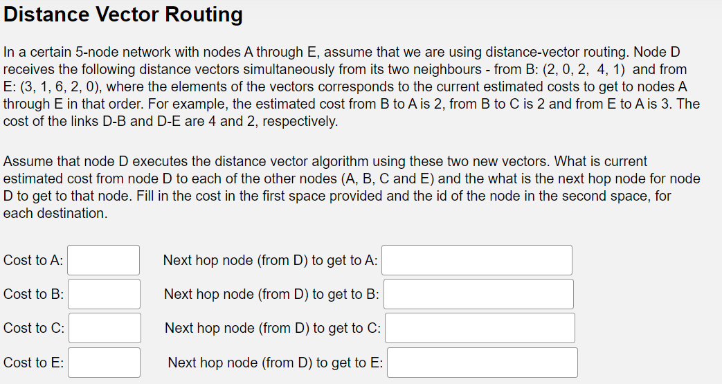Solved Distance Vector Routing In a certain 5-node network | Chegg.com
