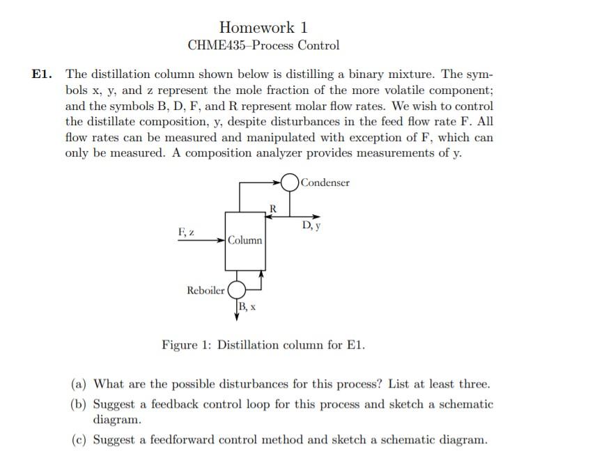 Solved Homework 1 CHME435 Process Control E1. The | Chegg.com