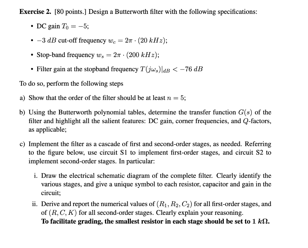 Exercise 2. [80 points.] Design a Butterworth filter | Chegg.com
