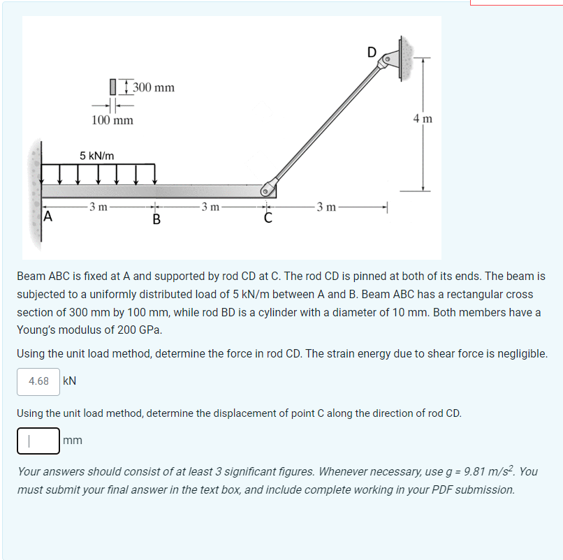 Solved Beam ABC is fixed at A and supported by rod CD at C. | Chegg.com