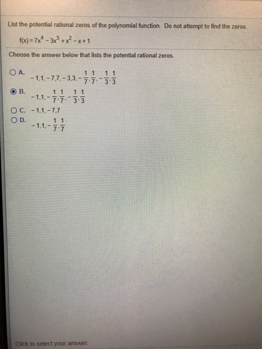 Solved List the potential rational zeros of the polynomial | Chegg.com