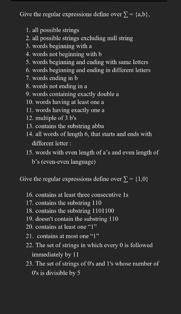 Solved Give the regular expressions define over ∑={a,b}, 1. | Chegg.com