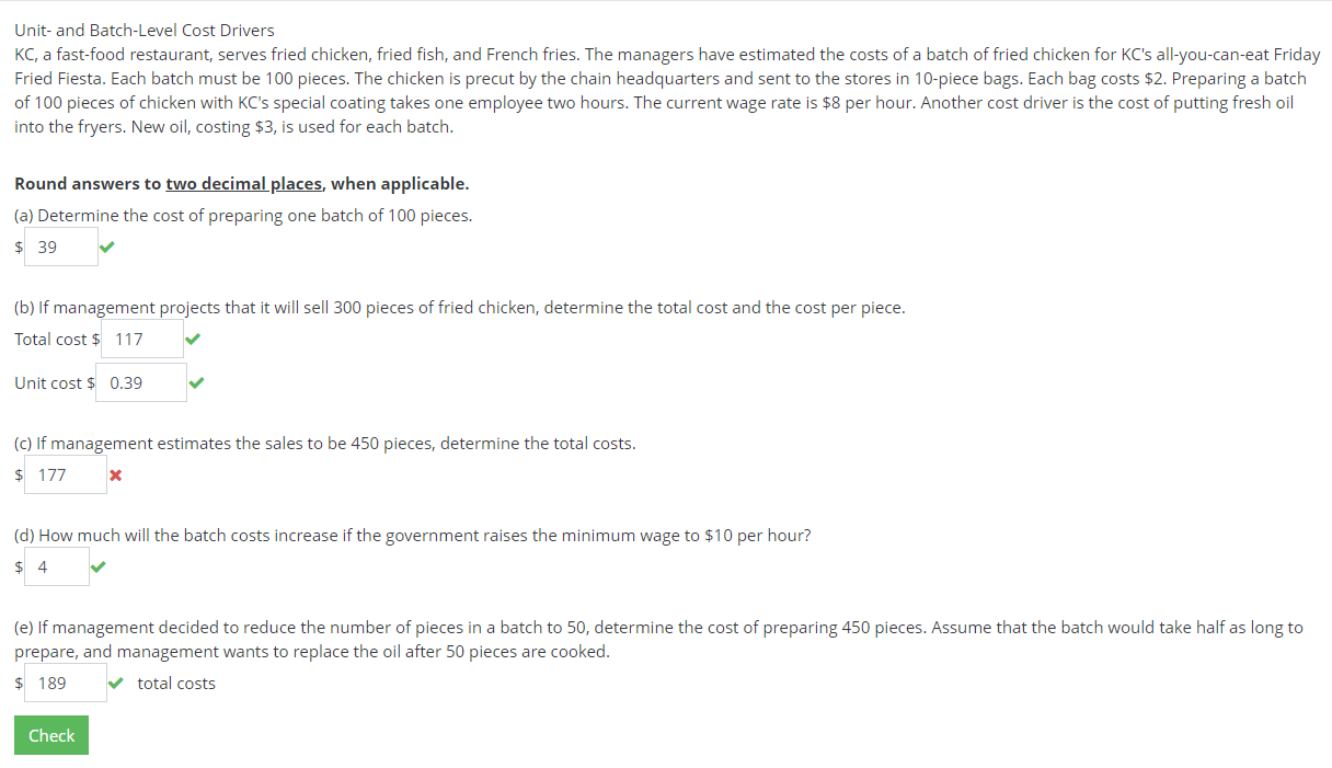 Solved Unit- and Batch-Level Cost Drivers KC, a fast-food | Chegg.com