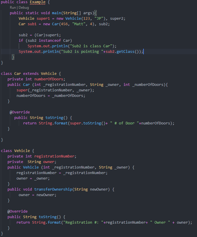 Solved public class Example { Run Debug public static void | Chegg.com