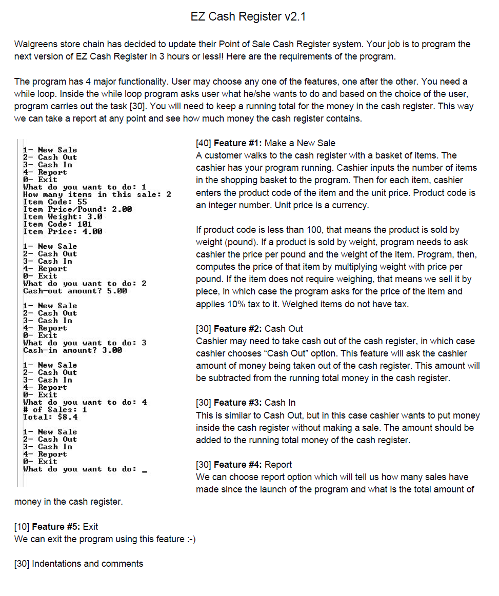 Solved EZ Cash Register v2.1 Walgreens store chain has | Chegg.com