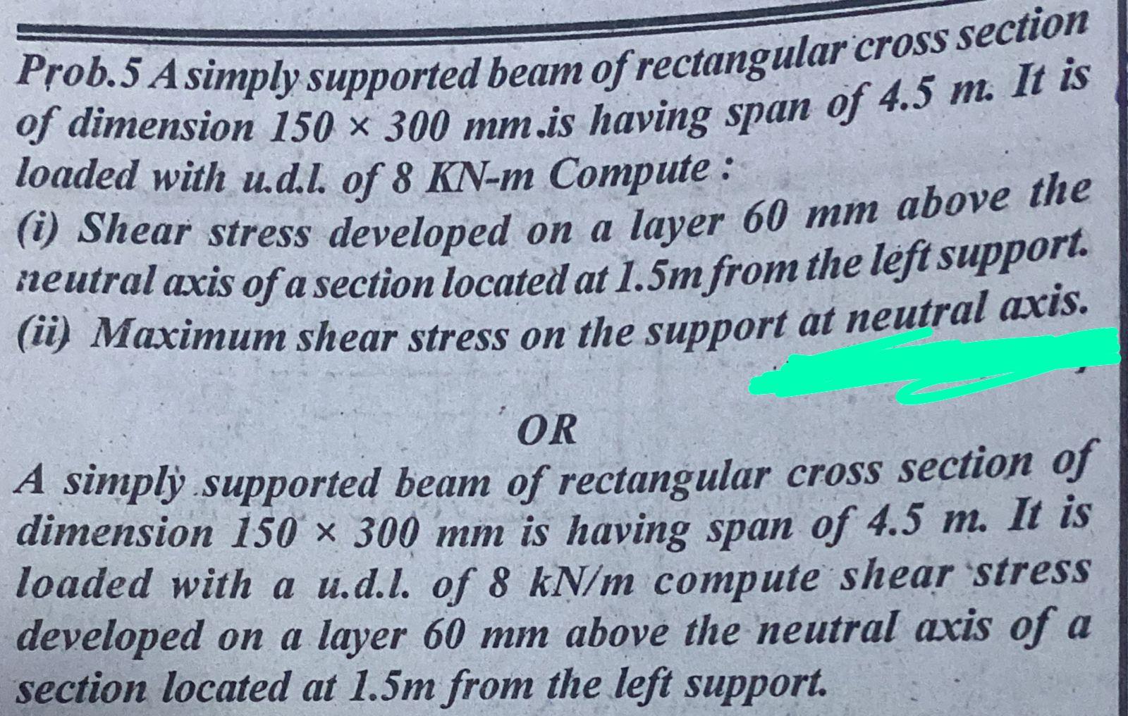 Solved Prob.5 A simply supported beam of rectangular cross | Chegg.com